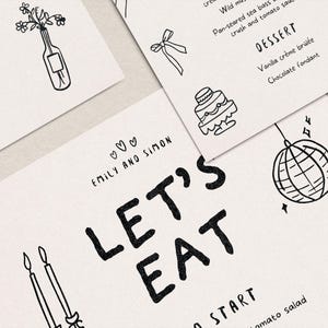 MENU + PLACE CARDS Template | Printable Table Decor | Fun Doodle Hand ...
