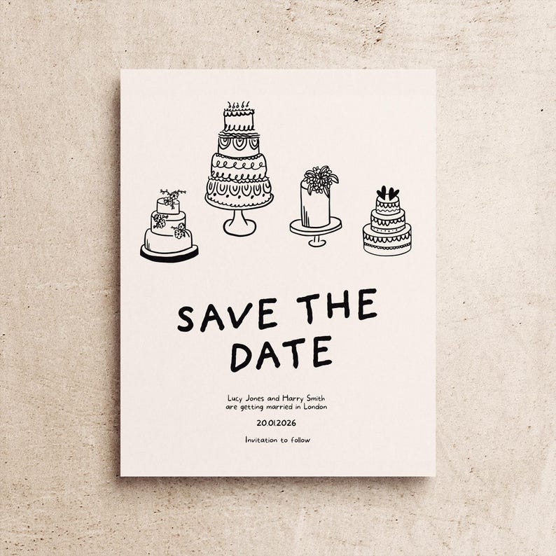 Save the Date Fun Scribble Cake Template (digital Download) - Etsy