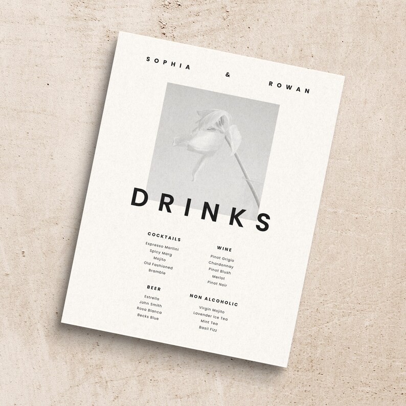 DRINKS MENU Template | Printable Wedding Cocktail Sign | Minimalist ...