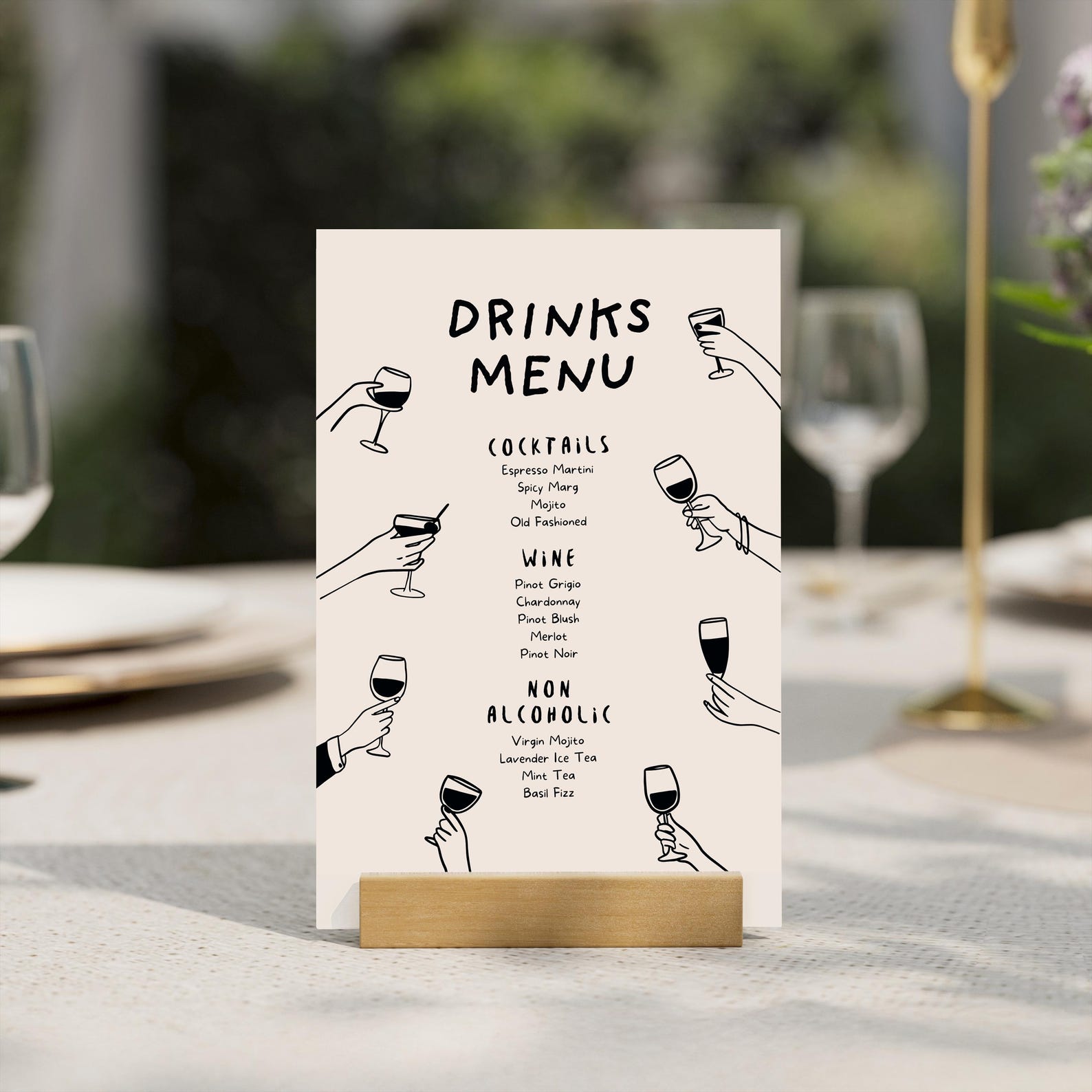 DRINKS MENU Template | Printable Wedding Cocktail Sign | Hand Drawn ...