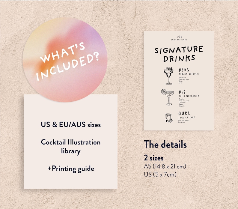 SIGNATURE COCKTAIL MENU Template | Illustrated Printable Wedding Sign ...