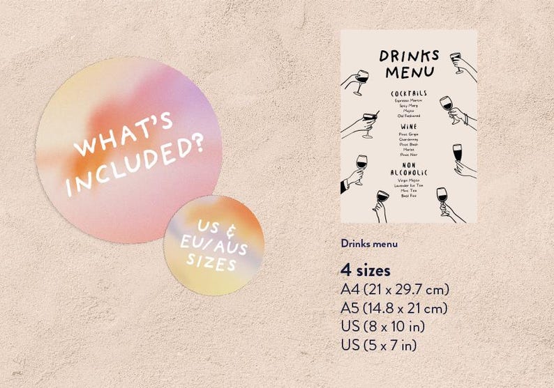 DRINKS MENU Template | Printable Wedding Cocktail Sign | Hand Drawn ...