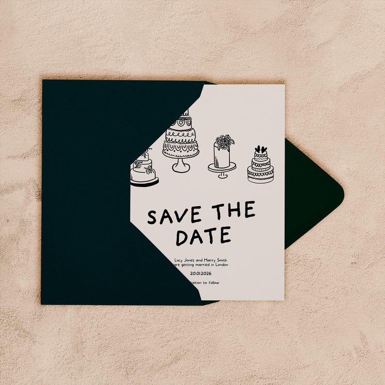 Save the Date Fun Scribble Cake Template (digital Download) - Etsy