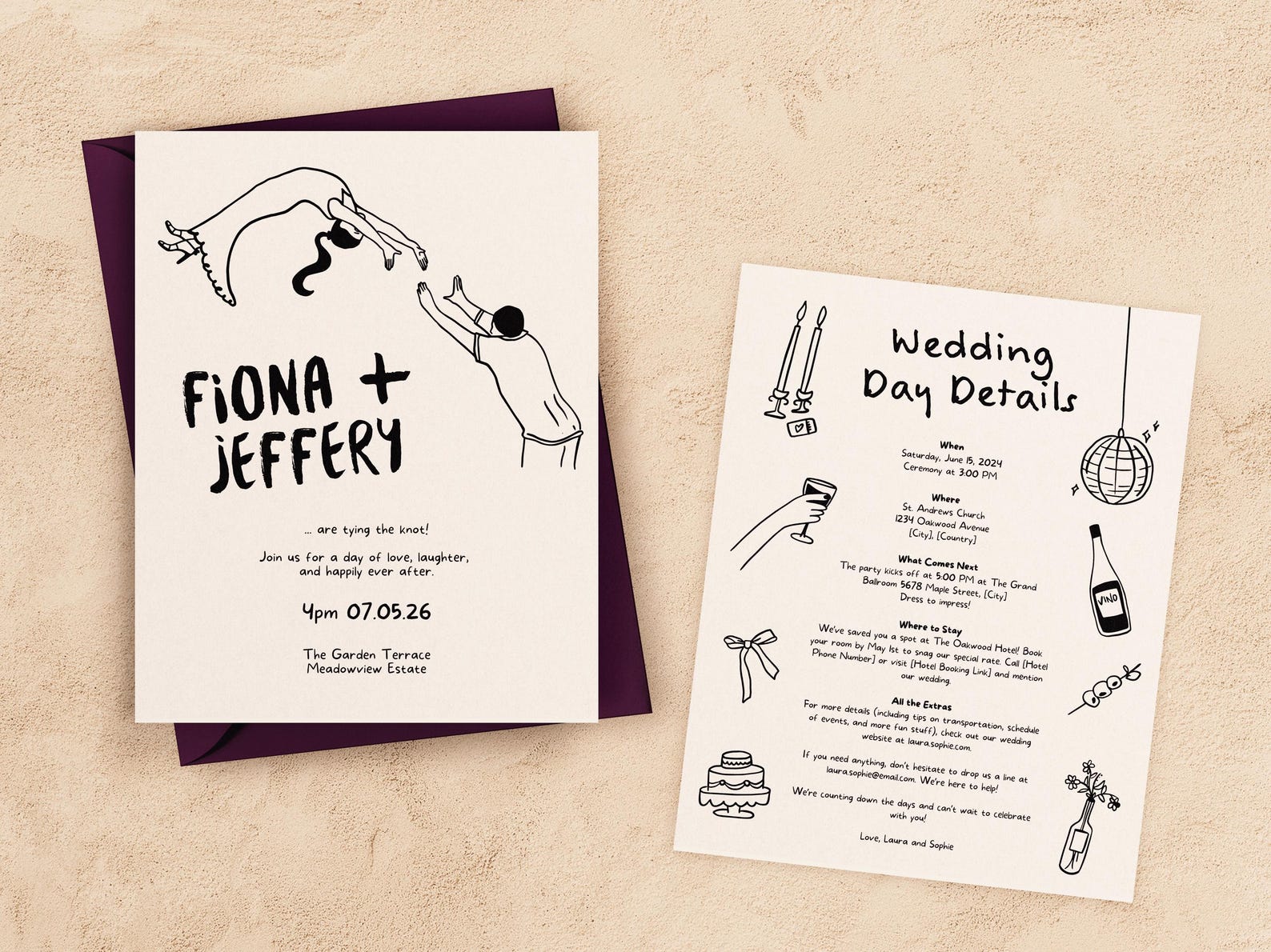 WEDDING INVITATION Template | Hand Drawn Illustrated Fun Invite ...