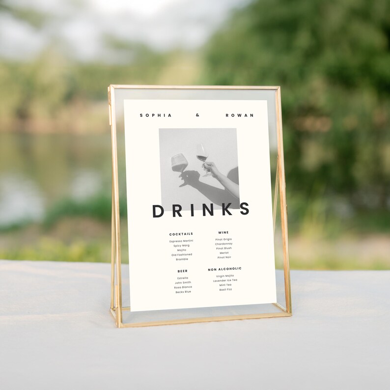 DRINKS MENU Template | Printable Wedding Cocktail Sign | Minimalist ...