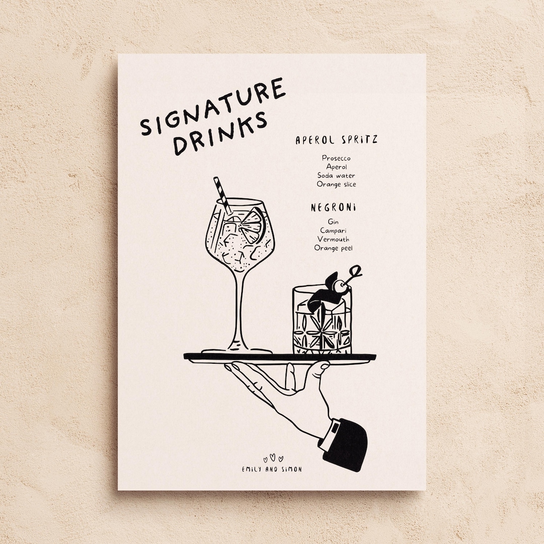 SIGNATURE COCKTAIL MENU Template | Illustrated Printable Wedding Sign ...