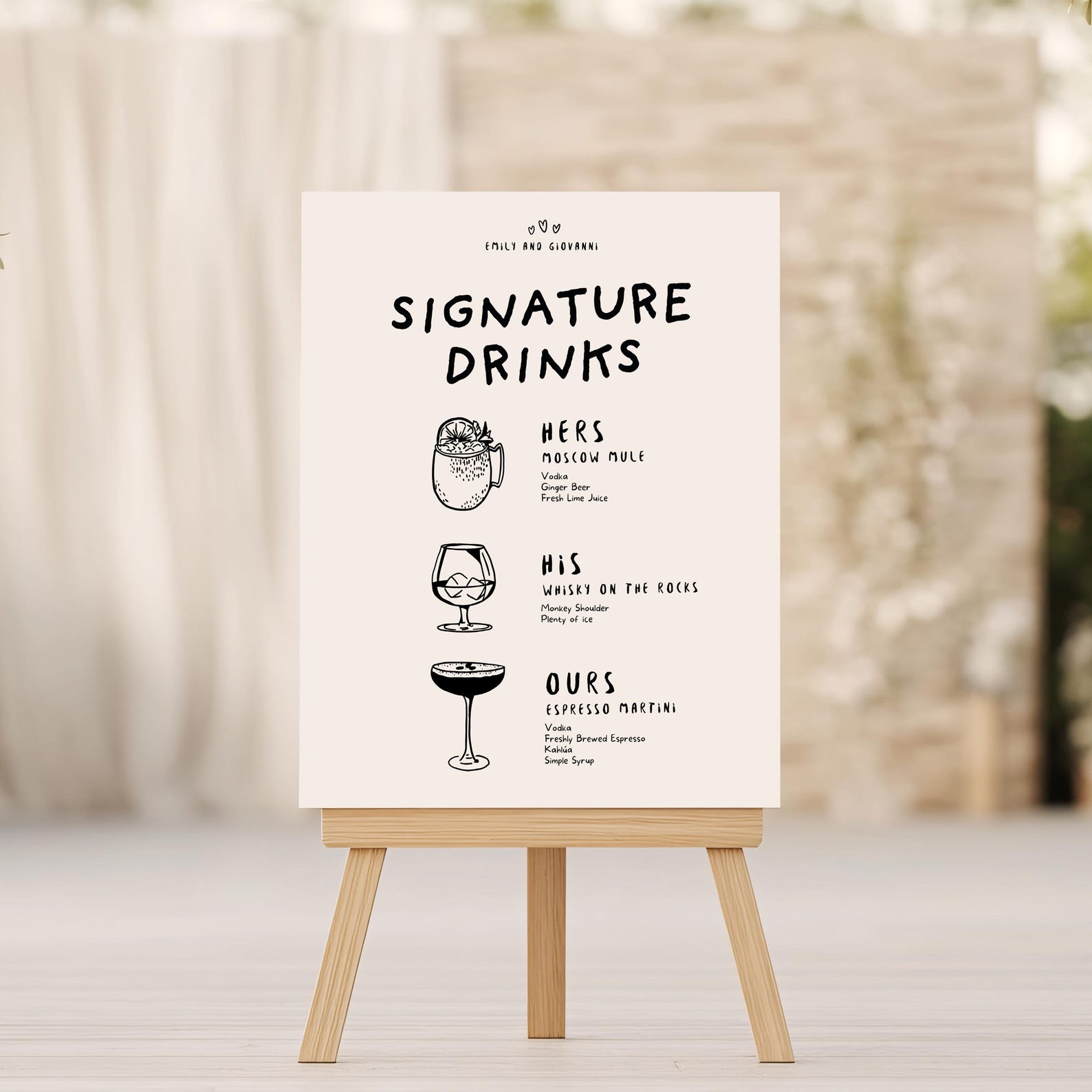 SIGNATURE COCKTAIL MENU Template | Illustrated Printable Wedding Sign ...