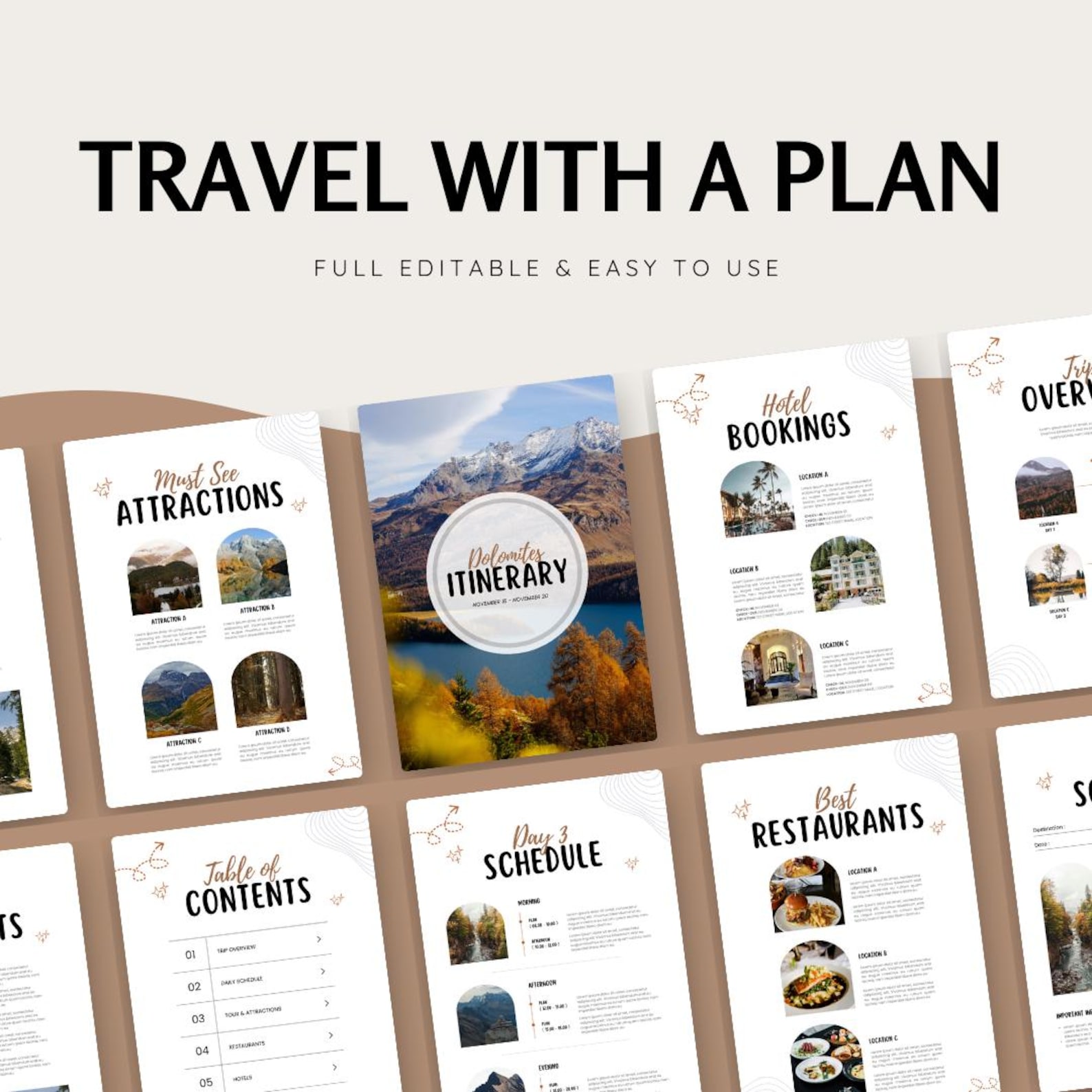 Editable Travel Itinerary Template | Trip Planner | Printable Travel ...