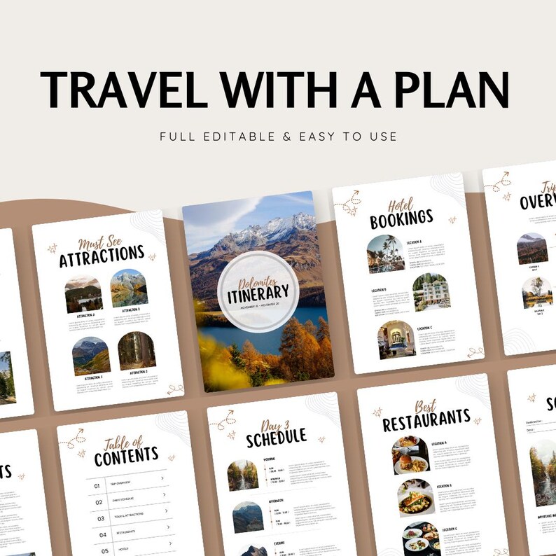 Editable Travel Itinerary Template | Trip Planner | Printable Travel ...
