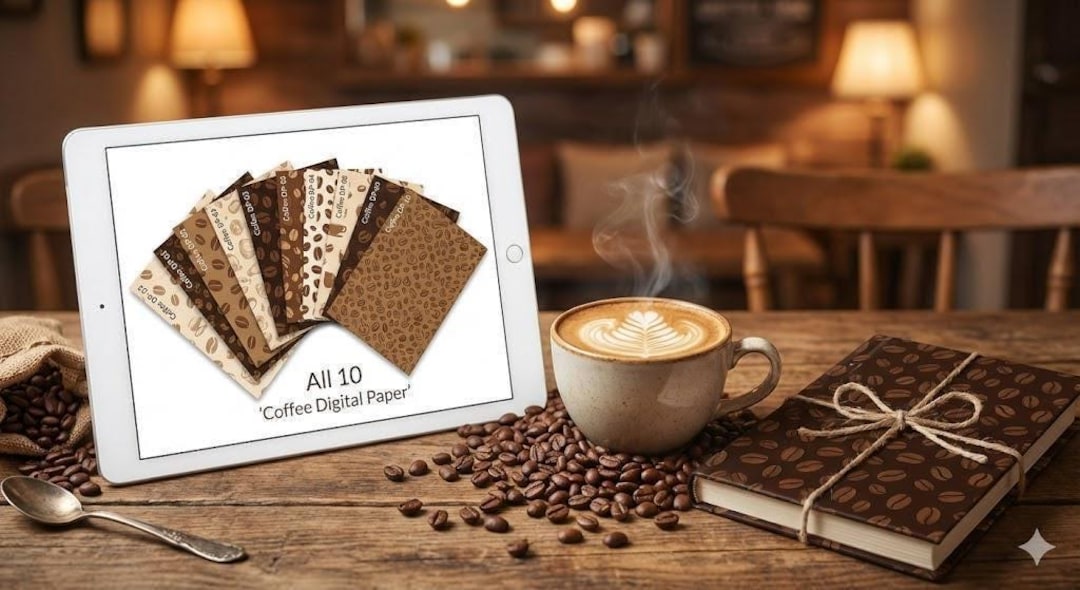 Coffee Digital Paper Pack Scrapbooking, Latte Cafe Backgrounds, Brown ...