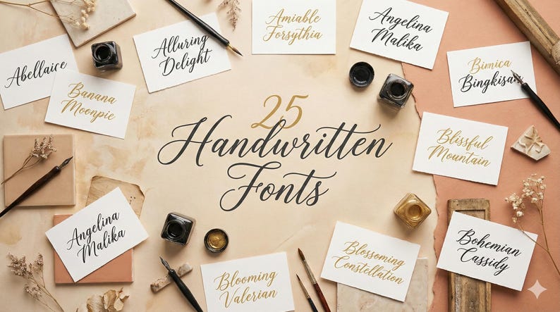 25 Handwritten Font Bundle | Calligraphy Script Fonts for Wedding ...
