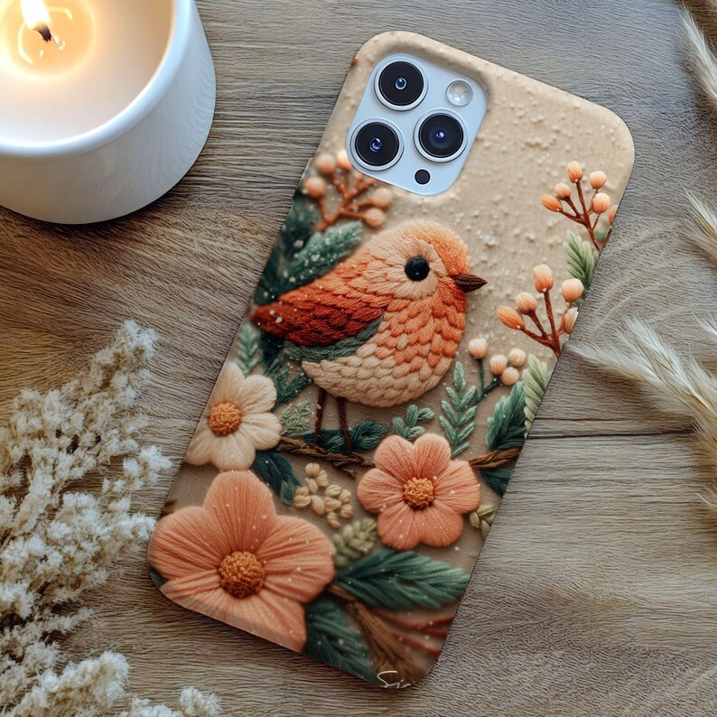 Robin Embroidered Style Phone Case: Winter Bird Design - iPhone ...