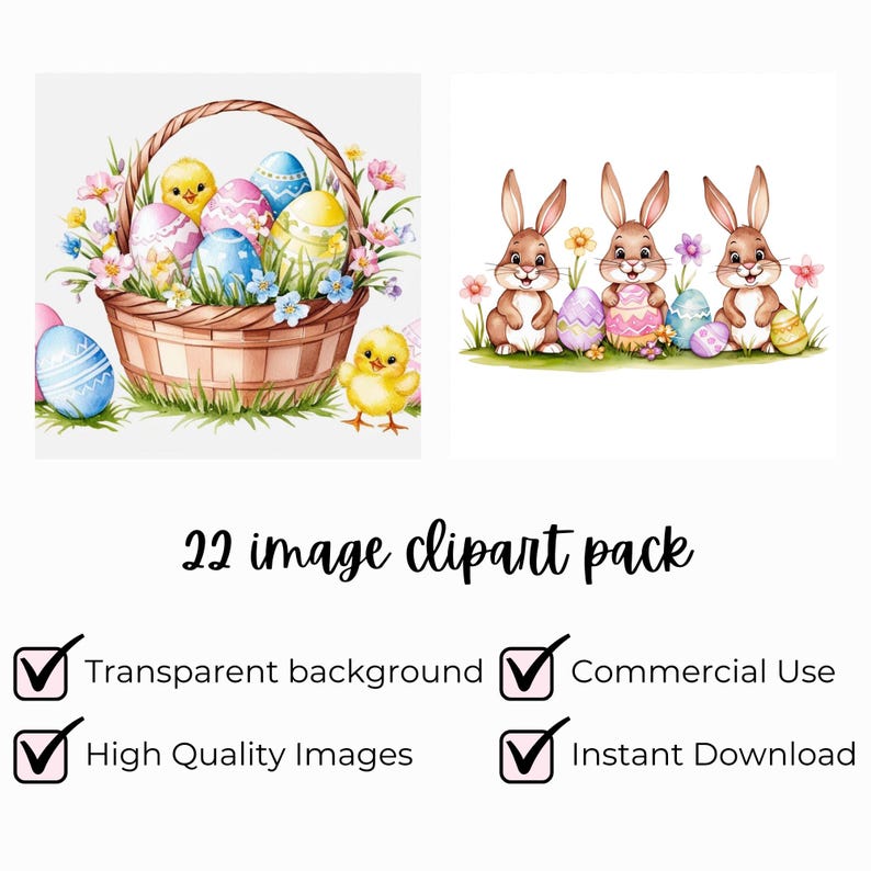 Watercolor Easter Clipart Bundle: Bunnies, Eggs, Florals (PNG ...
