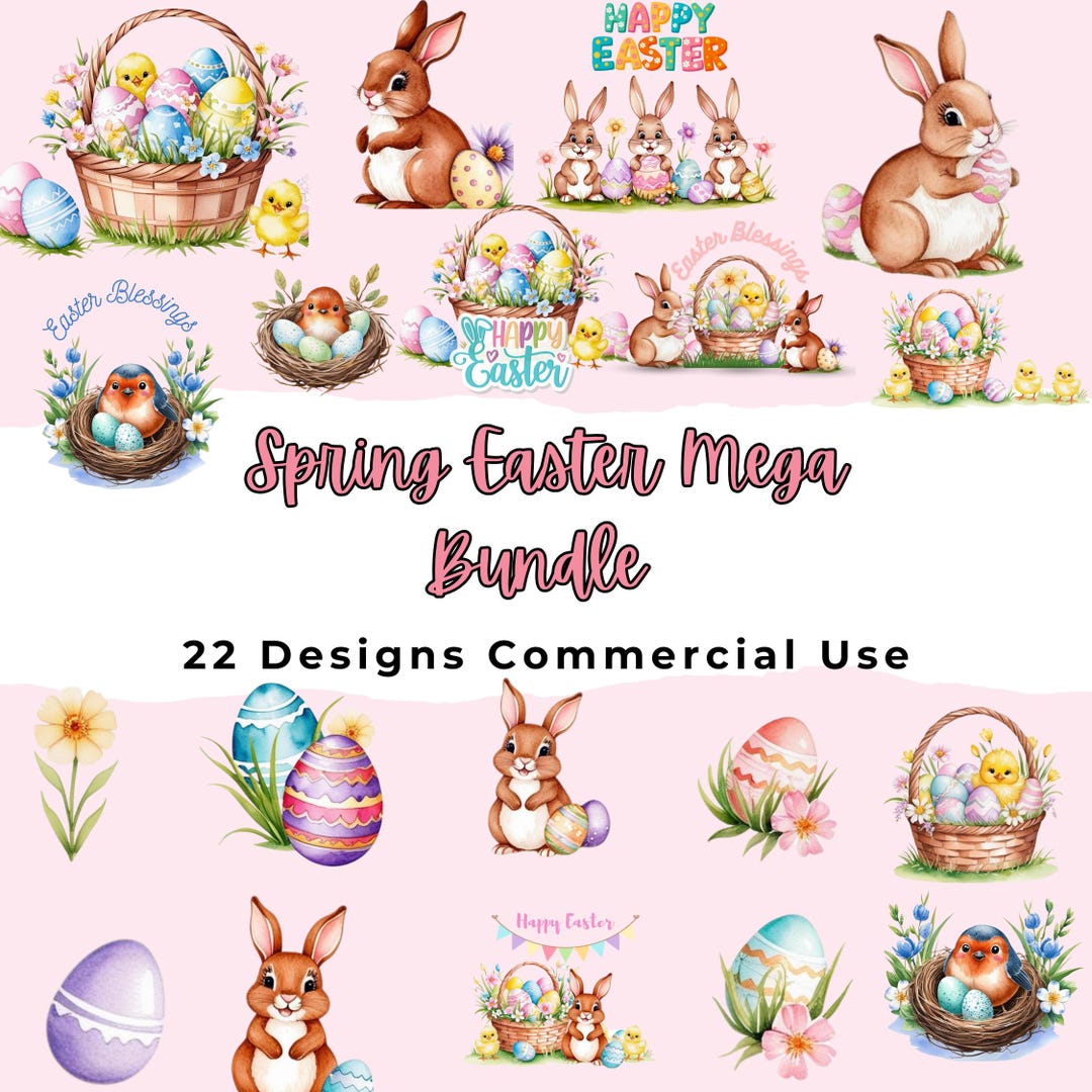 Watercolor Spring Easter PNG Clip Art Mega Bundle, PNG Spring PNG ...