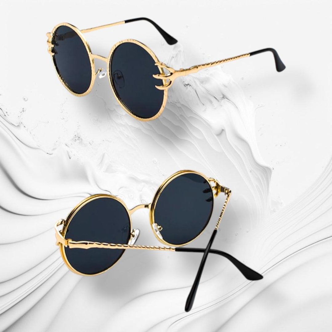 Gold Grey Retro Skull Claw Round Sunglasses, Steampunk Glasses for Men ...