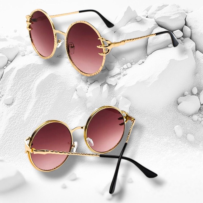 Gold Brown Retro Skull Claw Round Sunglasses, Steampunk Glasses for Men ...