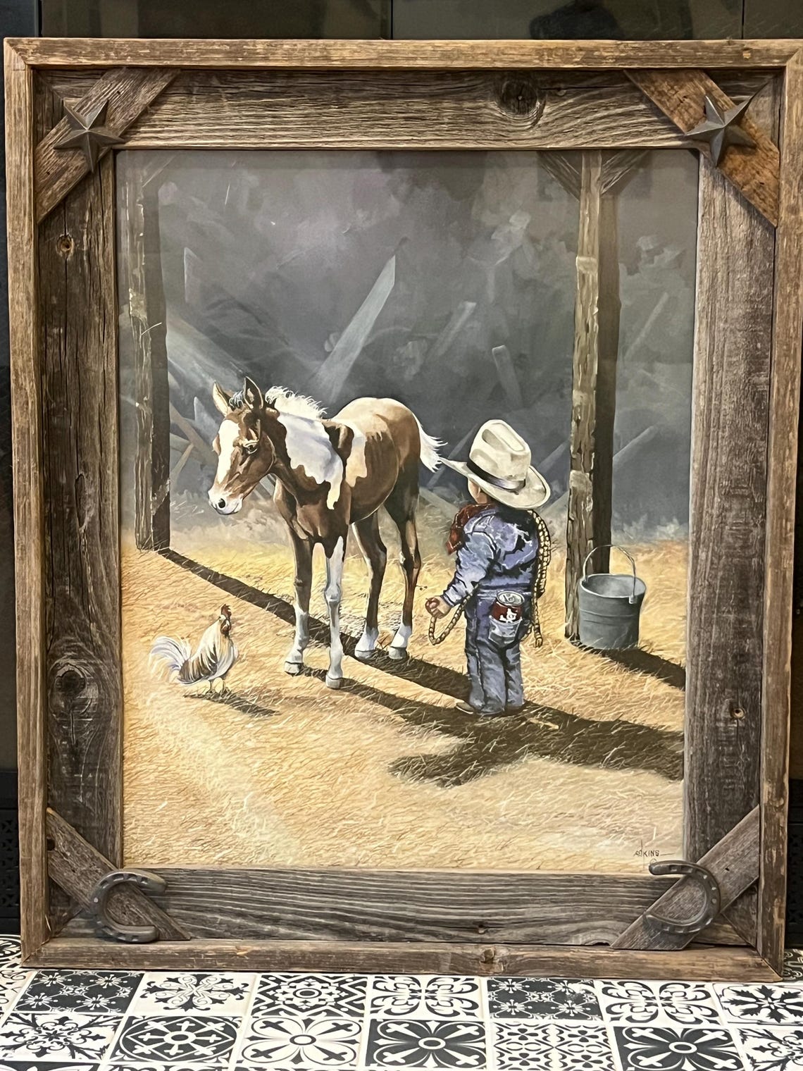 Dale Adkins Print Barnyard Boss 20x24 With Barnwood Frame and Metal ...