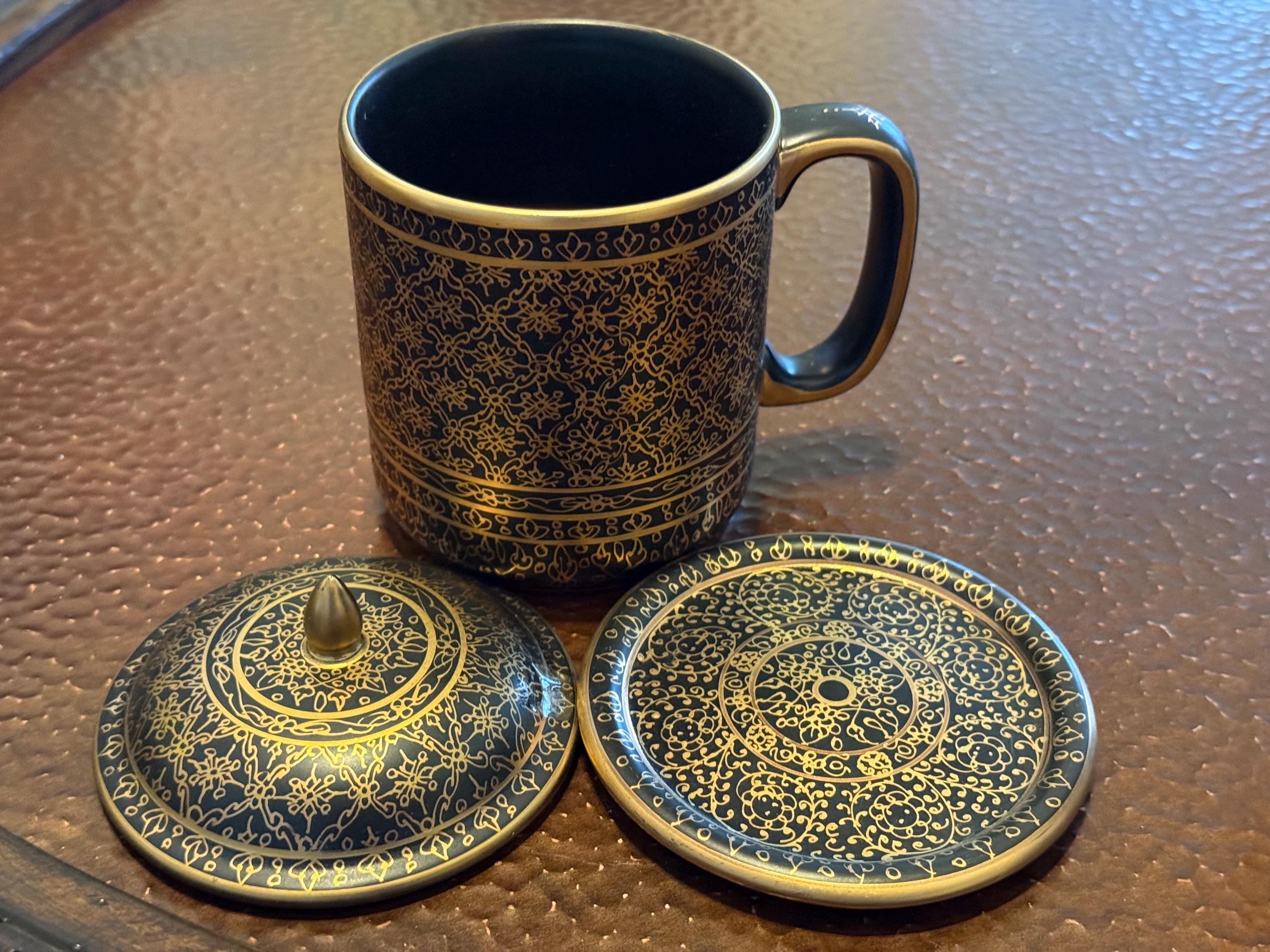 Set of TWO Thai Porcelain Benjarong Pottery Gold Leaf & Handpainted ...