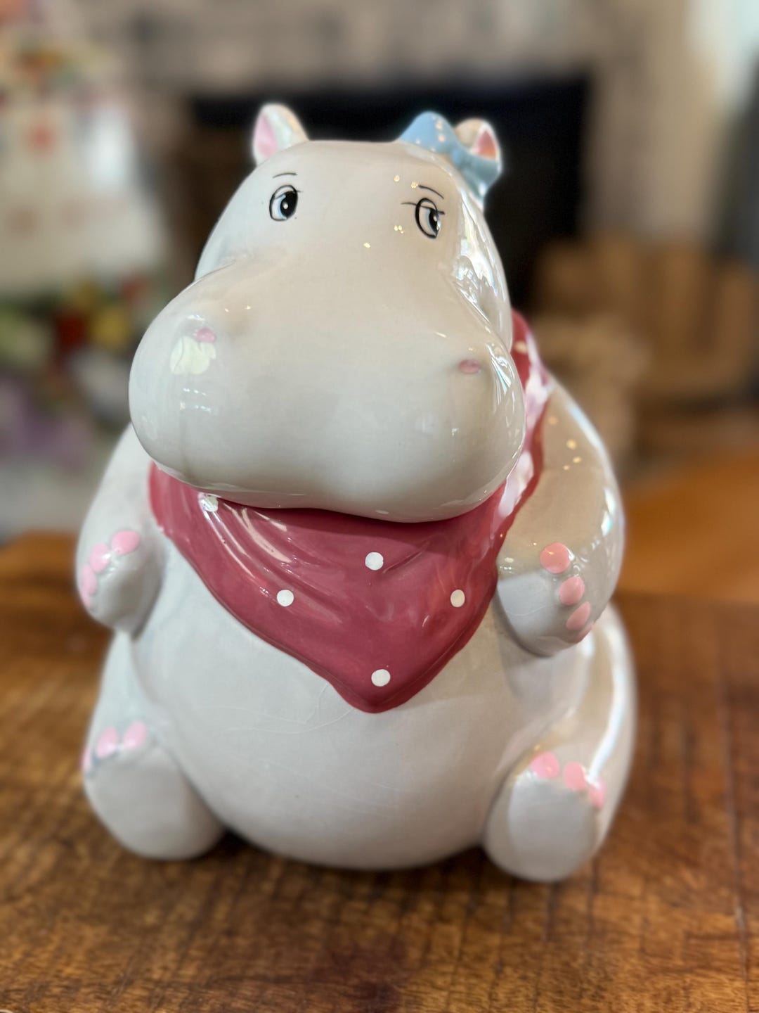 Fitz and Floyd Vintage Pink Hippo Hippopotamus Cookie Jar W/bandana and ...