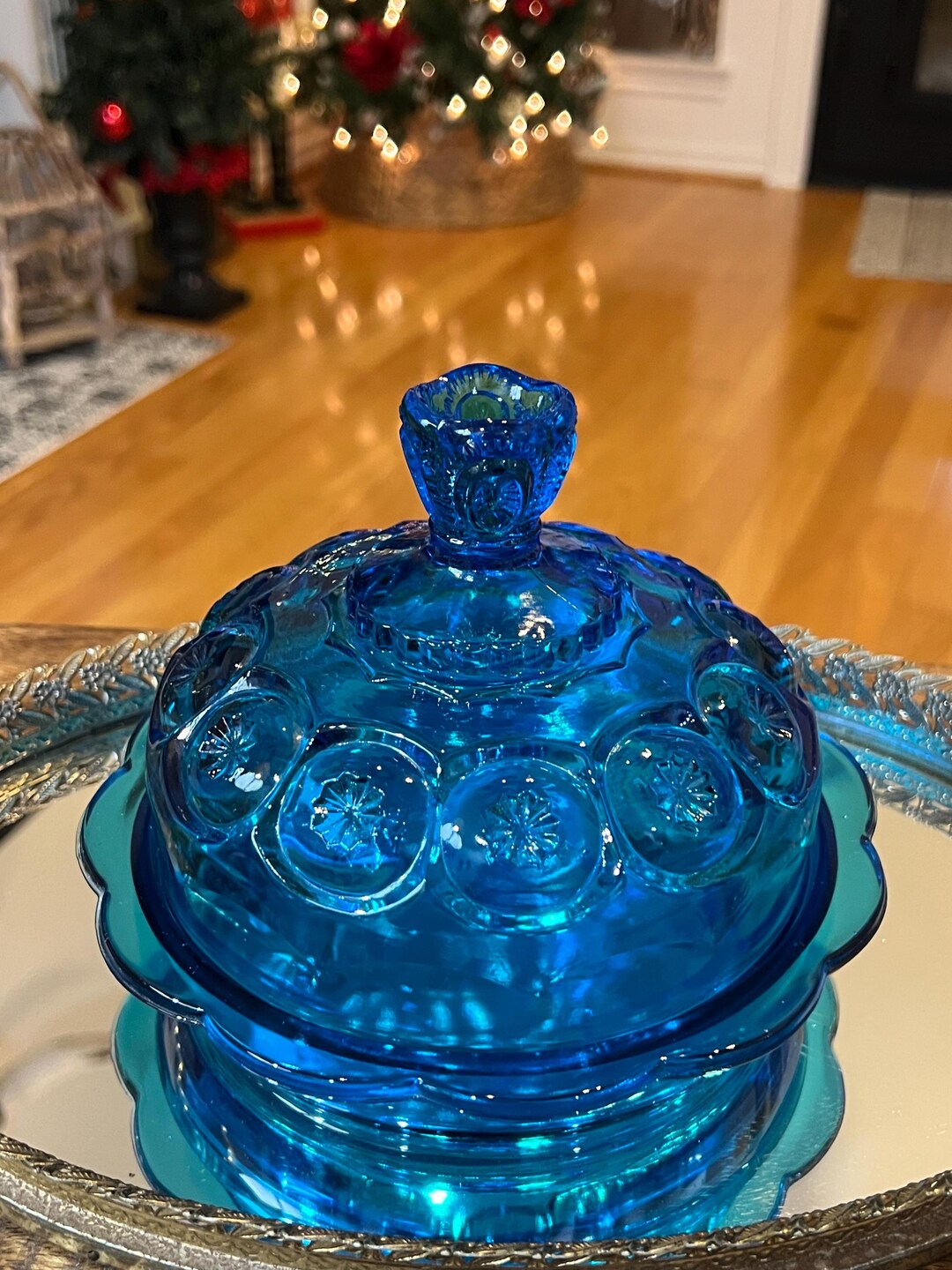 Vintage L.E Smith Colonial Blue Moon and Stars Mould Weishar Glass ...