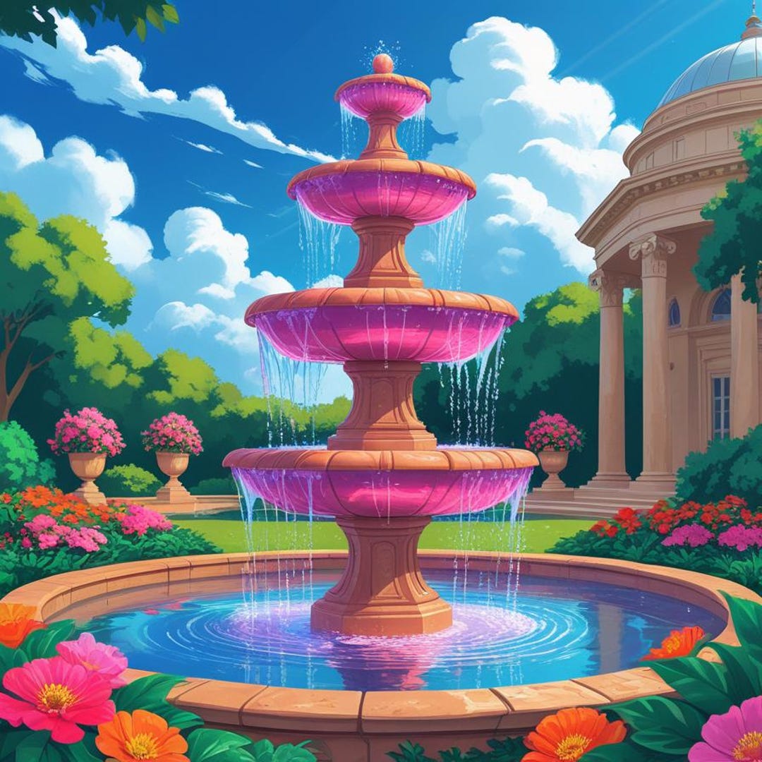 50 Serene Water Fountain Coloring Pages for Adults:stress Relief ...