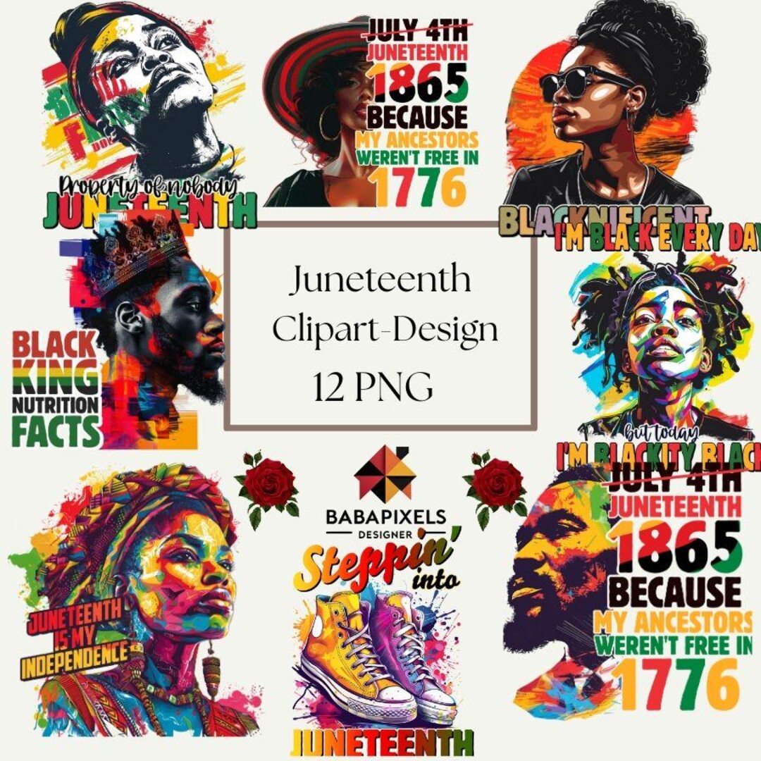 Juneteenth African American Sublimation Clipart - 12 PNG Designs for T ...