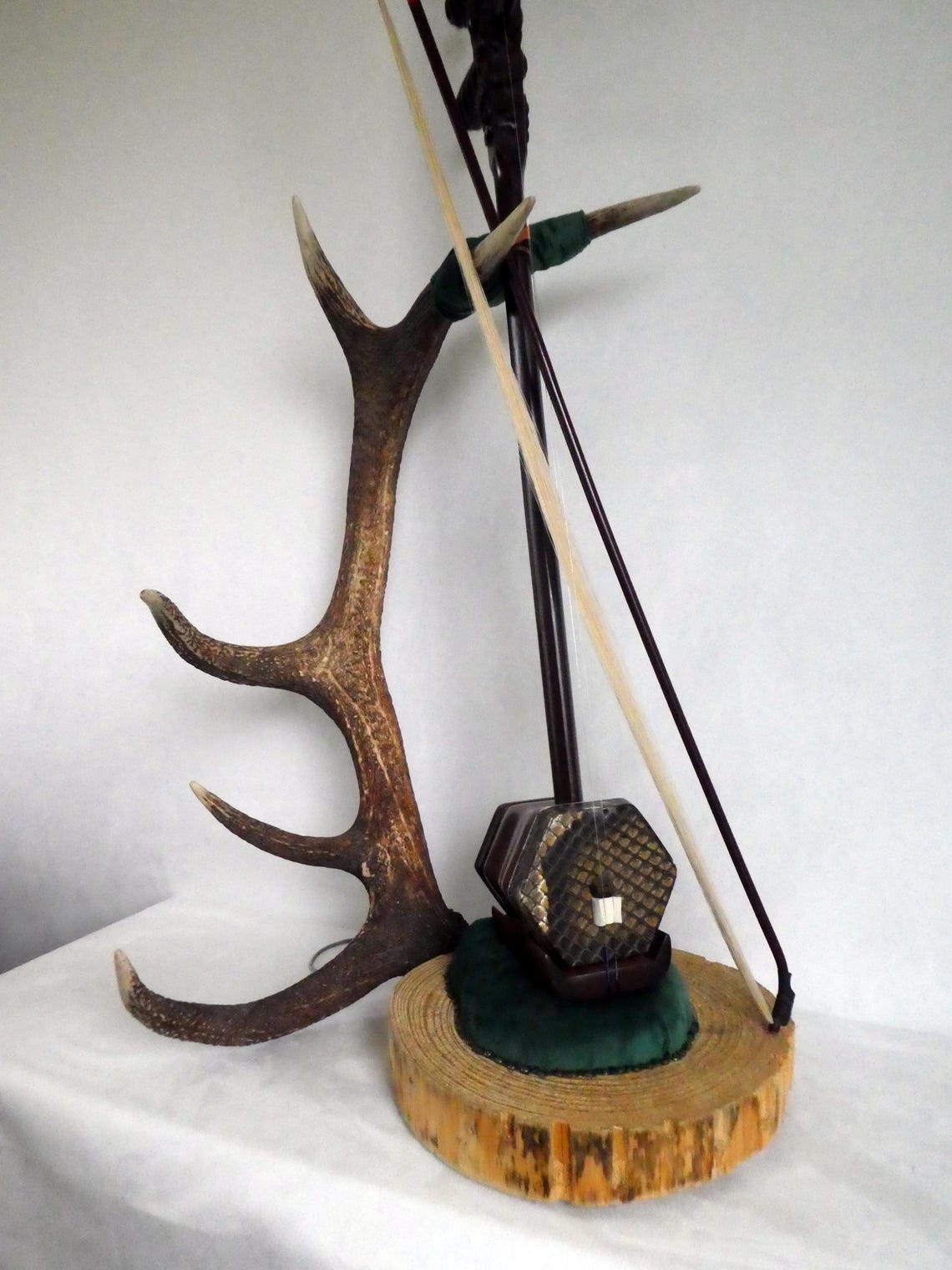 Pine and Antler String Instrument Stand With Velvet Cushion and ...