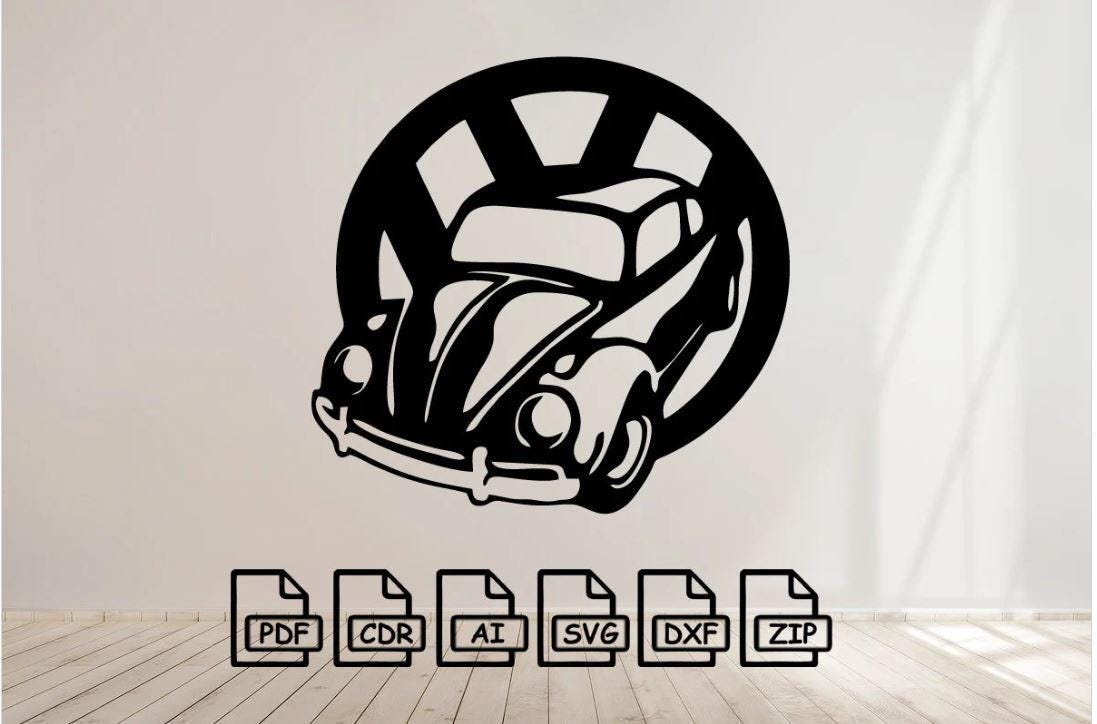 Beatle, Vintage Car Cut Svg Dxf File Wall Sticker Pdf Silhouette ...