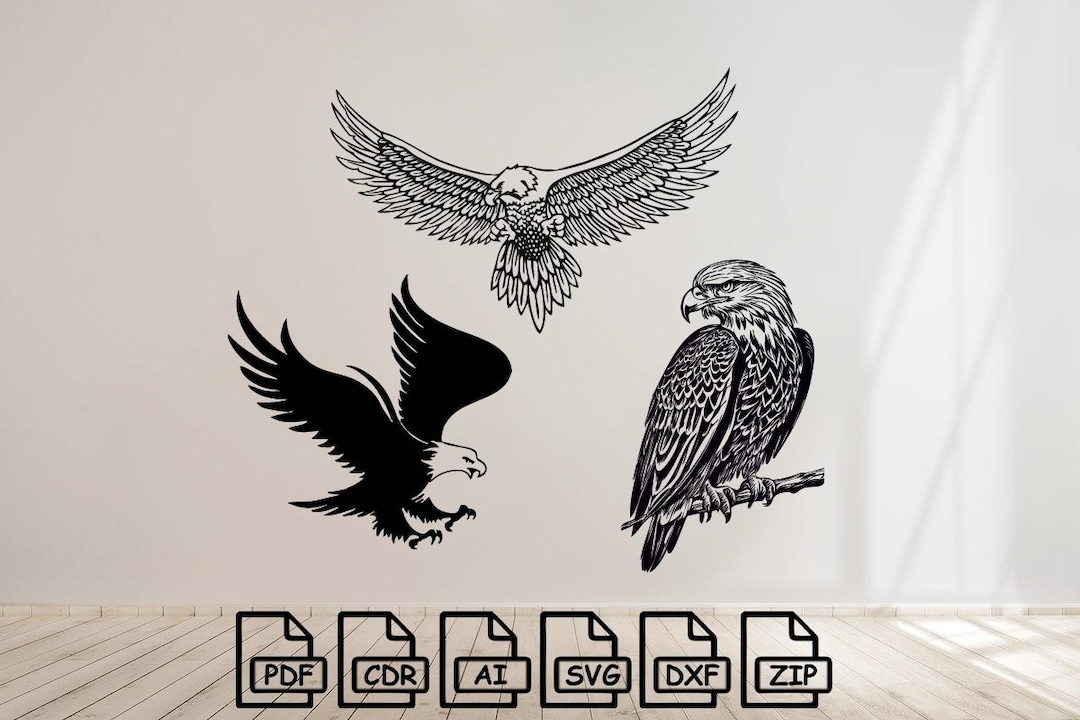 Eagle (3pcs) Cut Svg Dxf File Wall Sticker Pdf Silhouette Template Cnc ...