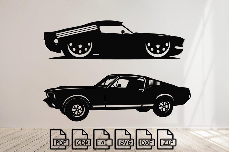 Ford Mustang, Shelby Svg (2pcs) Cut Svg Dxf File Wall Sticker Pdf ...