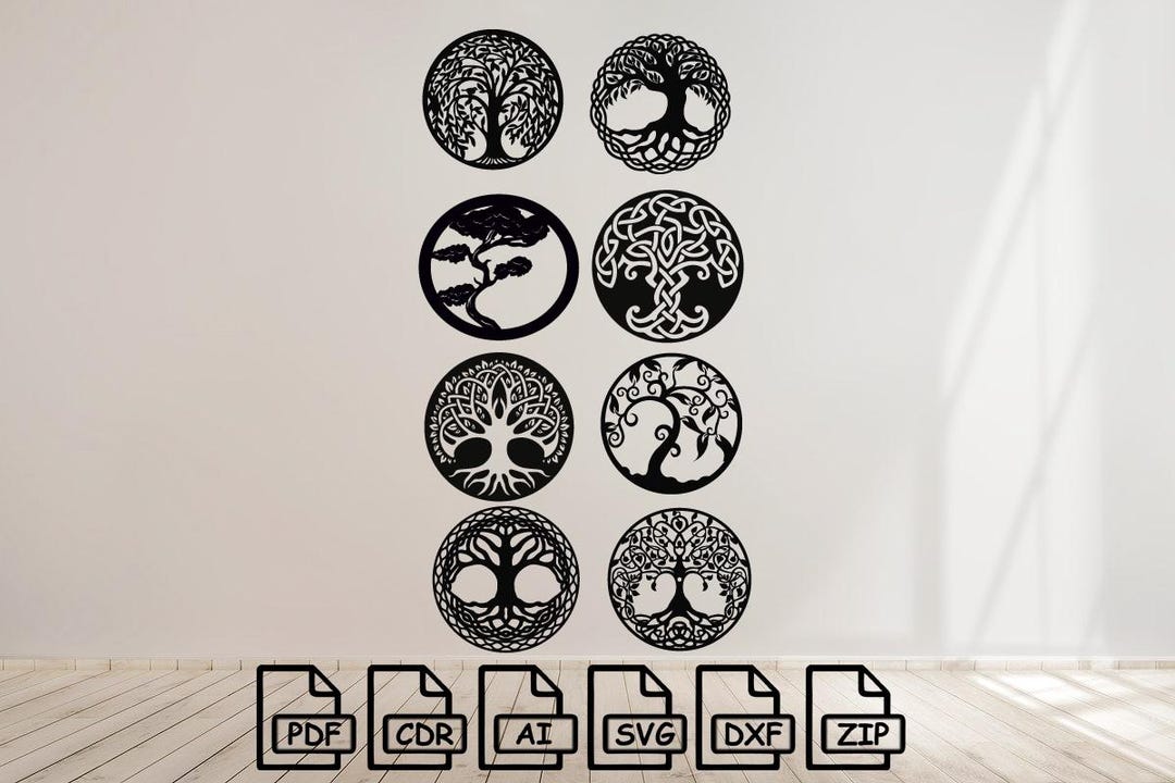 Tree of Life (8pcs) Cut Svg Dxf File Wall Sticker Pdf Silhouette ...