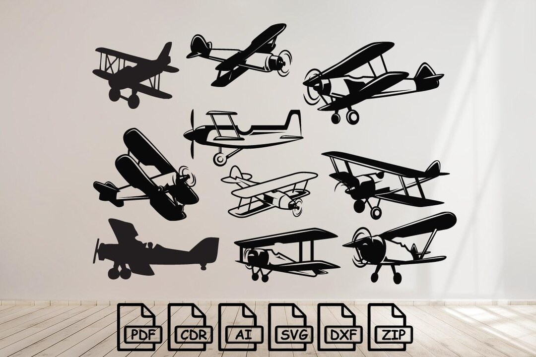 Biplane Bundle (10pcs), Crop Duster Airplane File Wall Sticker Pdf ...