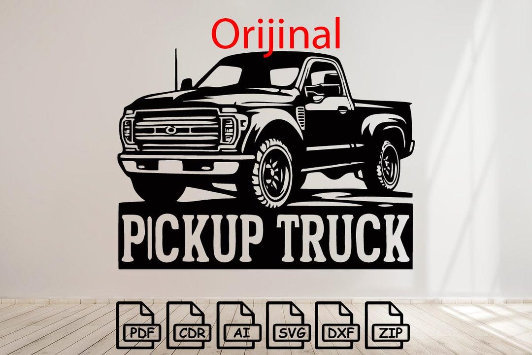 Truck Car, Pickup Cut Svg Dxf File Wall Sticker Pdf Silhouette Template ...