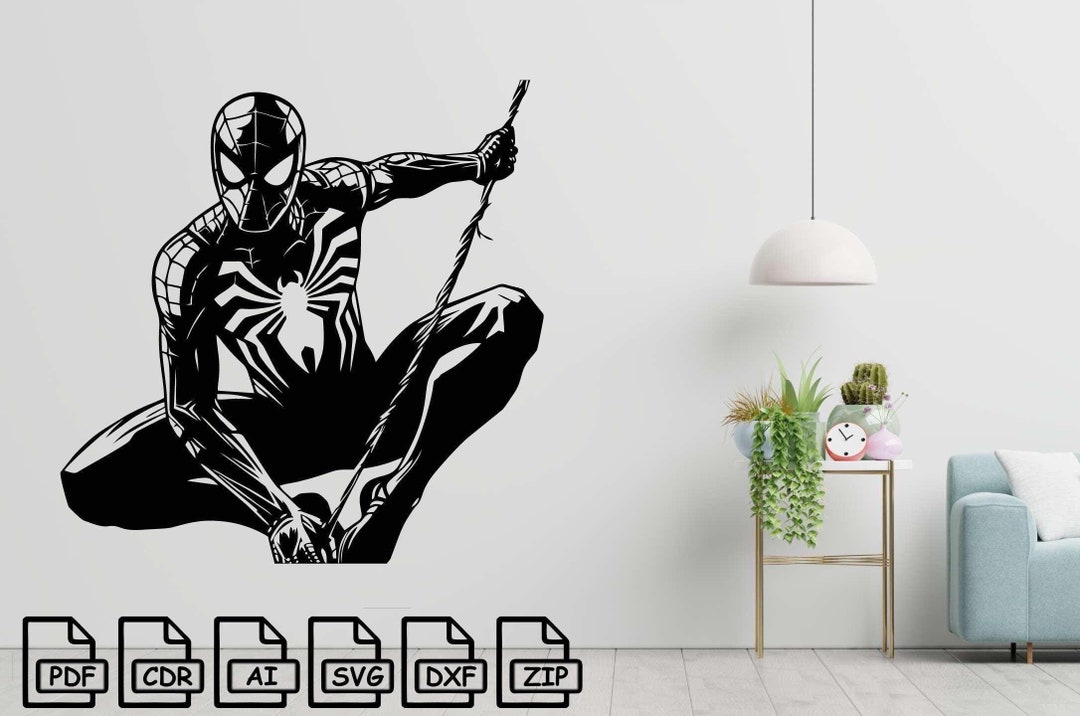 Spider Man Cut Svg Dxf File Wall Sticker Pdf Silhouette Template Cnc ...