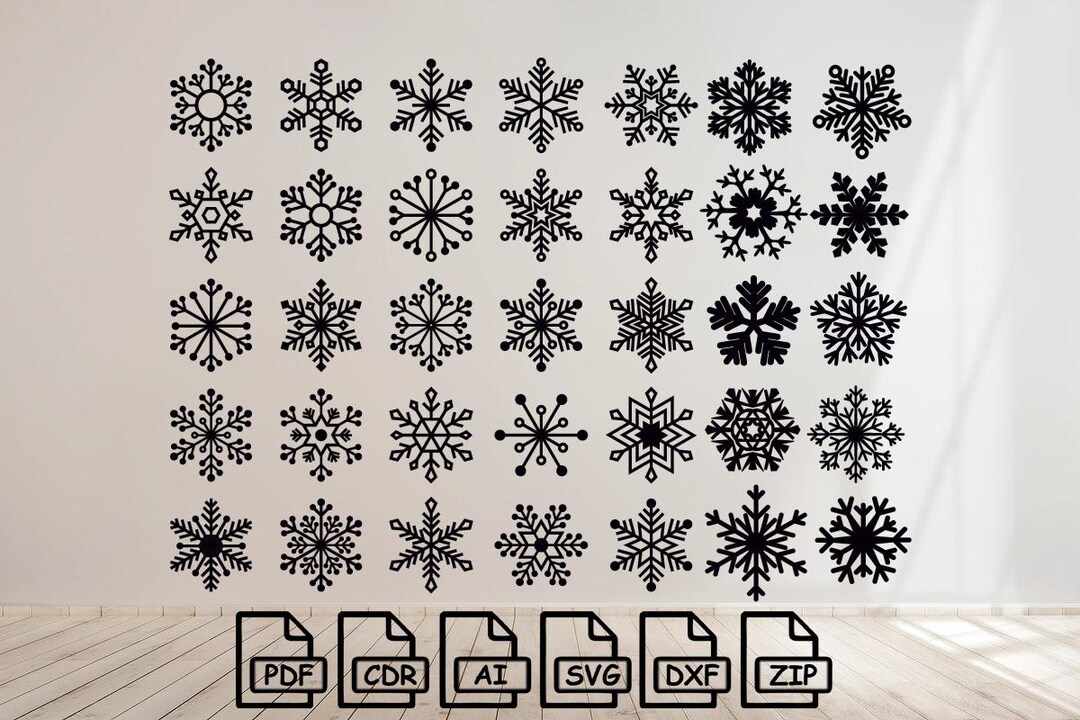 Set-of-christmas-snow-flakes Cut Svg Dxf File Wall Sticker Pdf ...