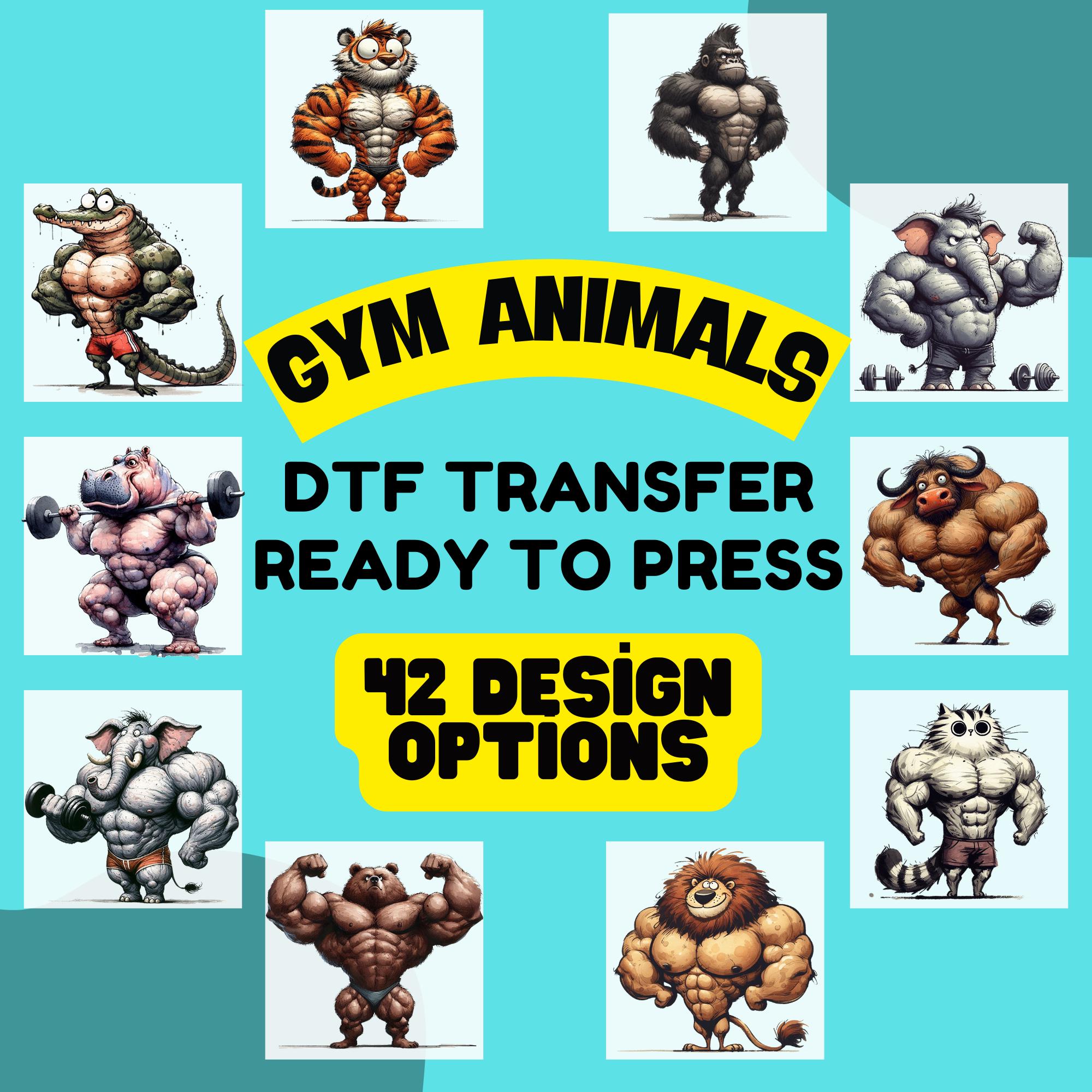 42 Design Options Muscular Bodybuilder Gym Animals DTF Bundle Ready to ...