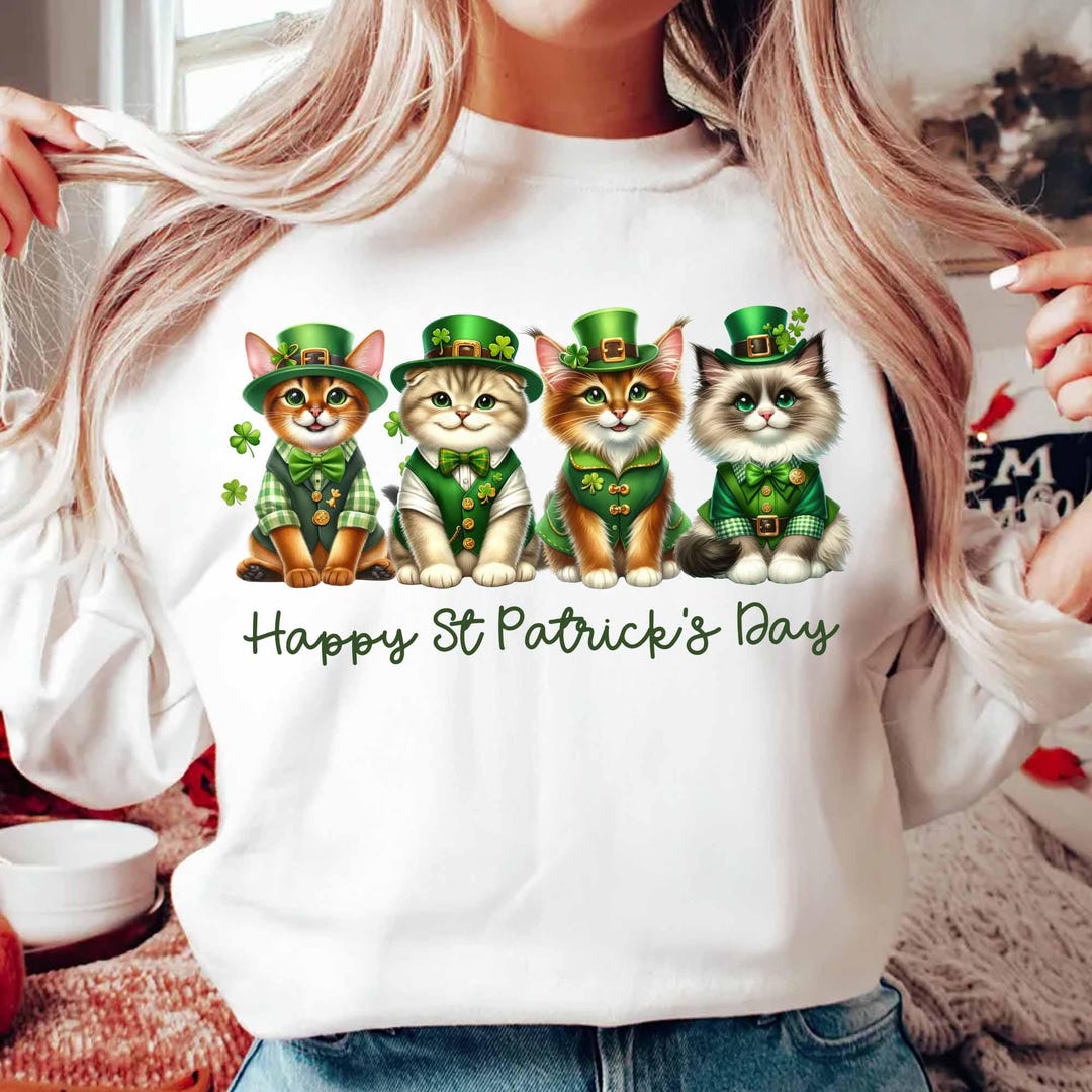 St. Patrick’s Day Cats Png, Lucky Cats Png, Festive Irish Cat Clipart ...