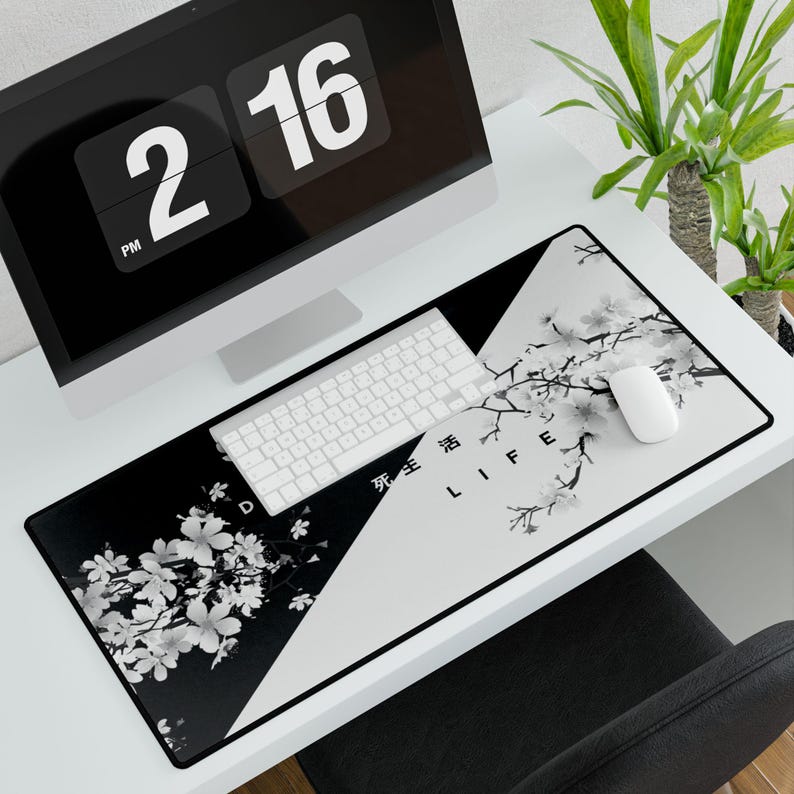 Death & Life Cherry Blossom Desk Mat | Monochrome Gaming Mousepad - Etsy