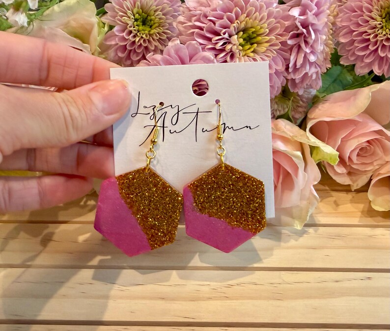 Pink Resin Glitter Drop Earrings - Etsy