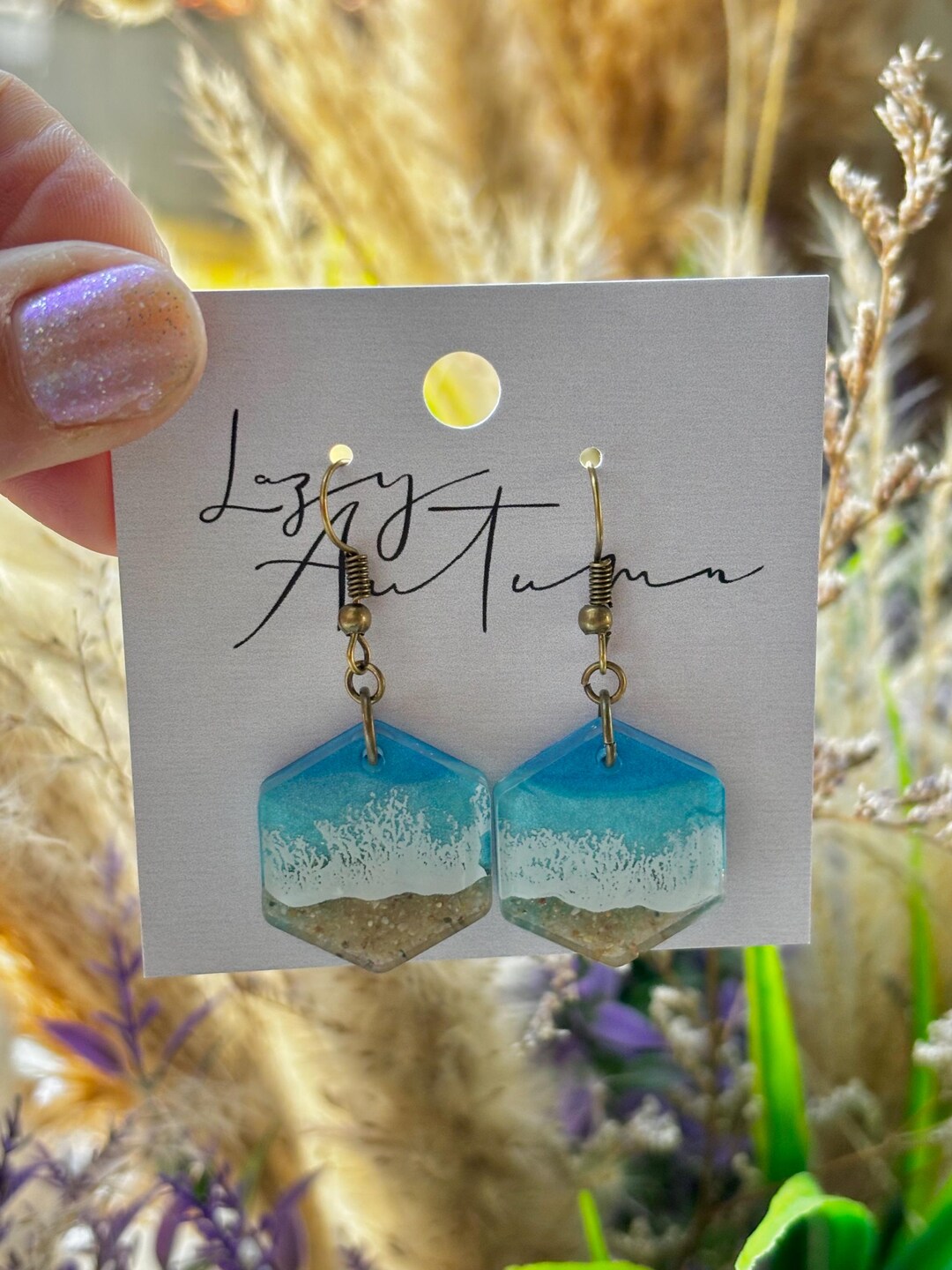 Beach Earrings, Resin Hexagon Ocean Wave Drop Earrings - Etsy
