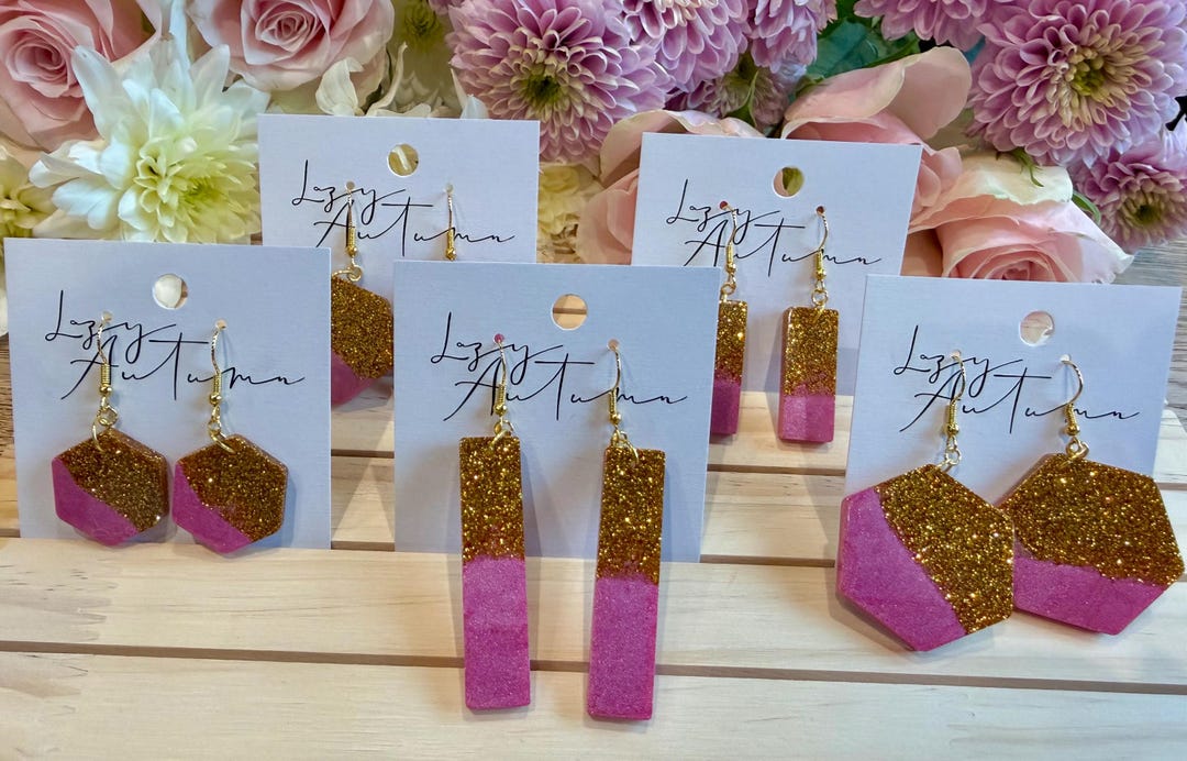 Pink Resin Glitter Drop Earrings - Etsy
