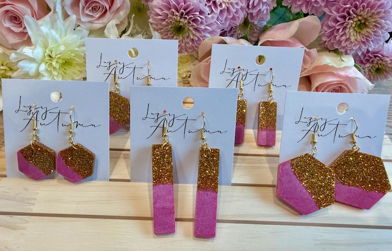 Pink Resin Glitter Drop Earrings - Etsy