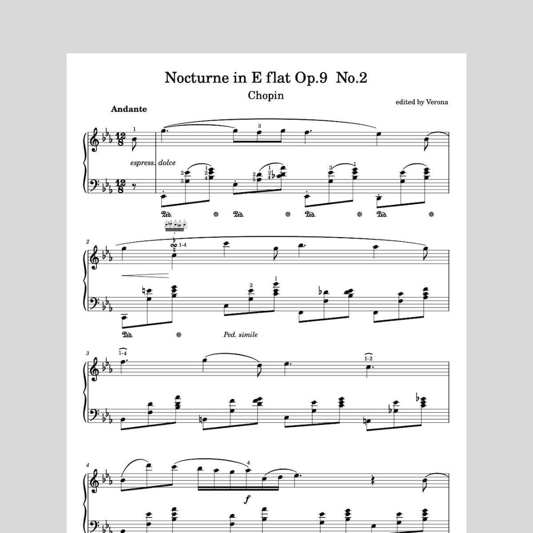 Nocturne Opus 9 No.2 (original) - Chopin | Wider Layout Easier to Read | Piano Sheet Music With ...