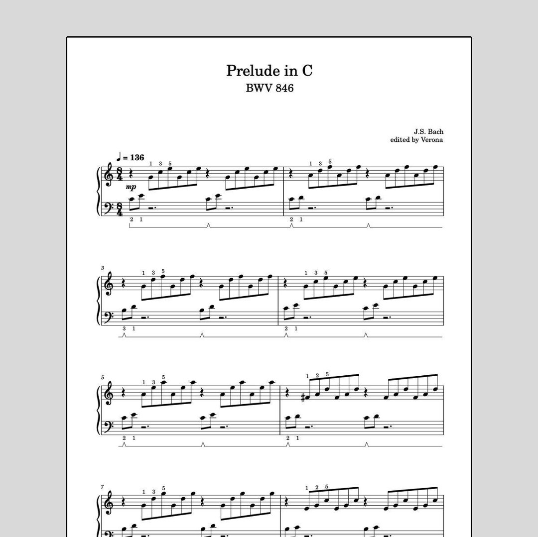 Prelude in C - Bach (original) | Wider Layout Easier to Read | With ...