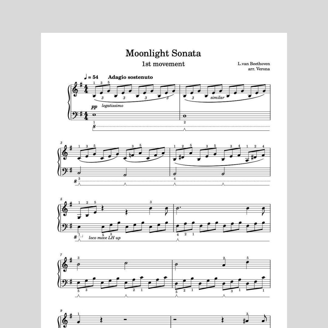 Moonlight Sonata Beethoven | Simplified Arrangement | Piano Sheet Music ...
