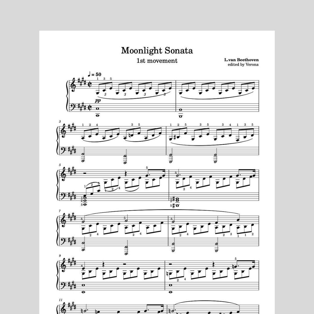 Moonlight Sonata - Beethoven | Piano Sheet Music With Fingering | Wider ...