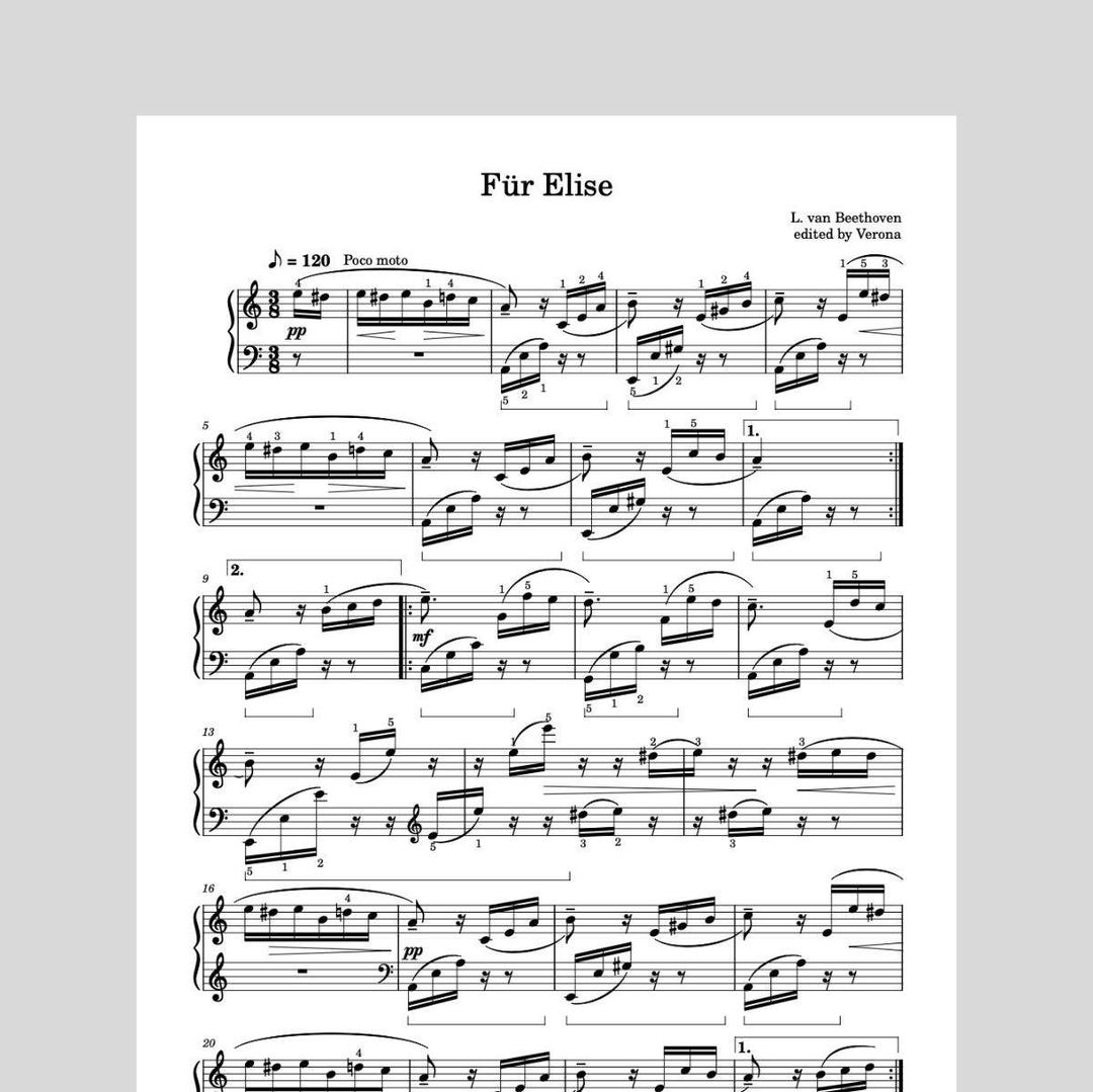 Für Elise - BEETHOVEN | Piano Sheet Music With Fingering and Pedal ...