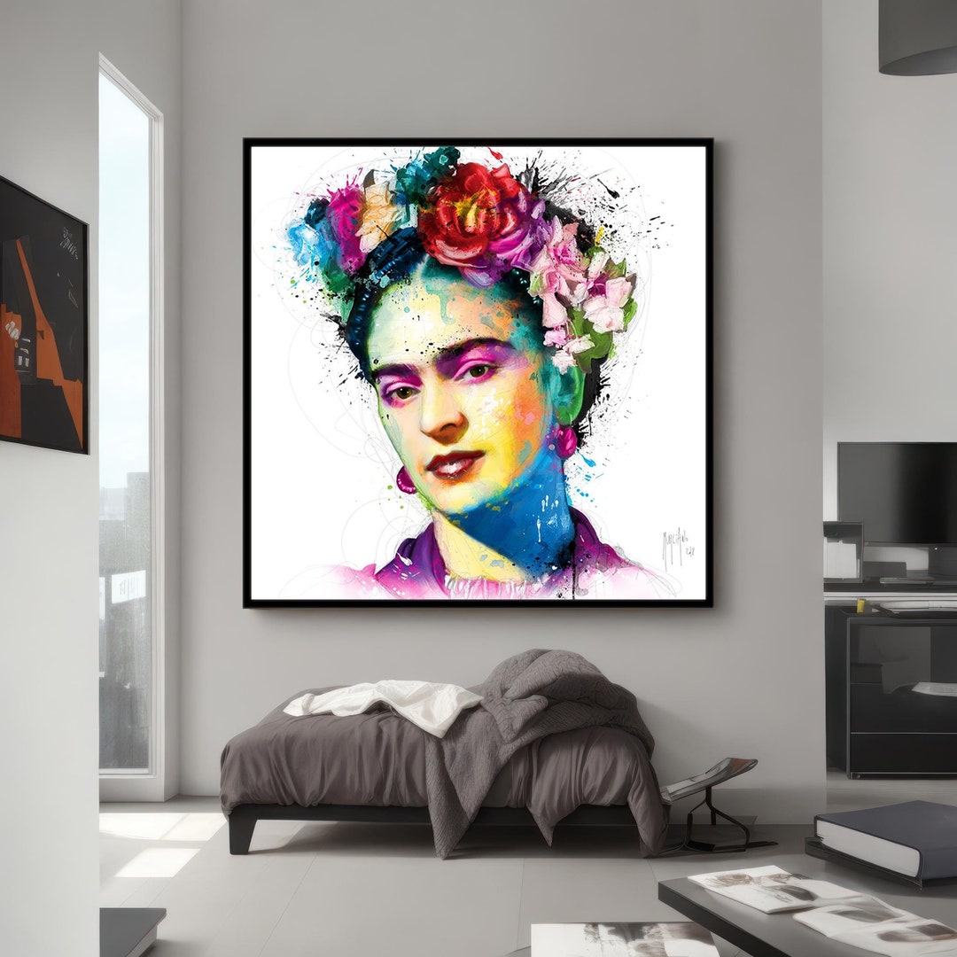 Colorful Flower Head Frida Khalo Portrait Wall Art, Vivid Color ...