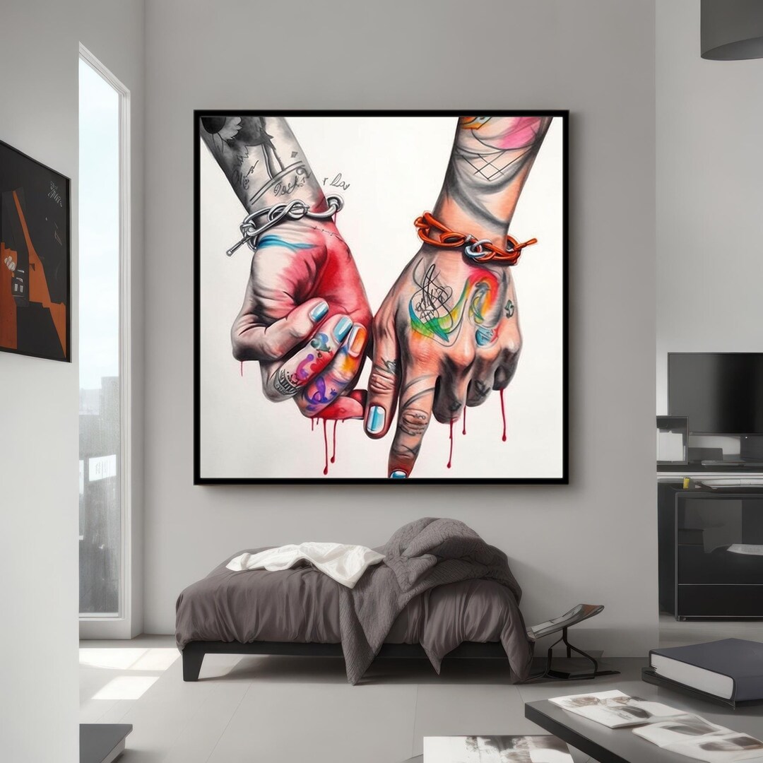 Vibrant Graffiti Hand Gesture Wall Art Print on Canvas, Banksy Art ...