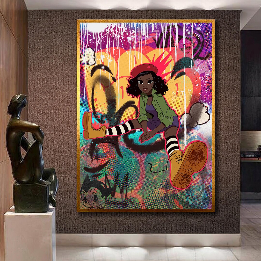 African Graffiti Pop Art Print on Canvas, Banksy Street Art, Pink and ...